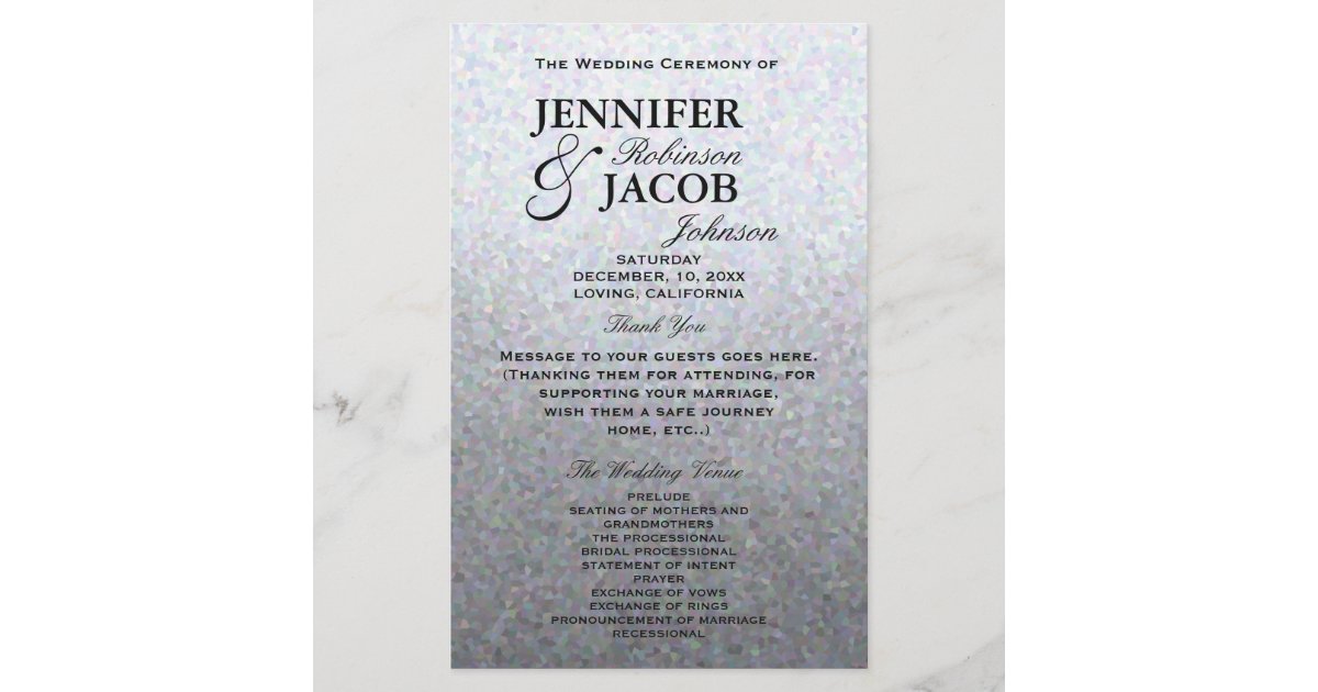 Wedding Program | Soft Silver Glitter Look | Zazzle
