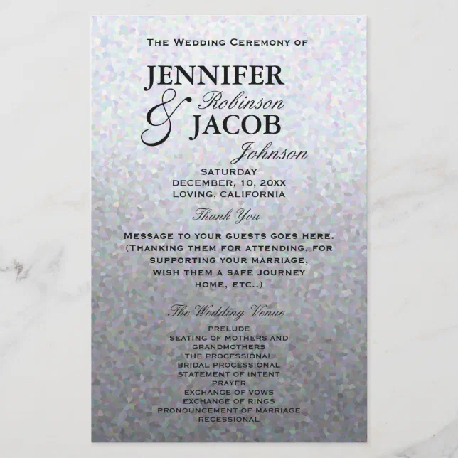 Wedding Program | Soft Silver Glitter Look | Zazzle