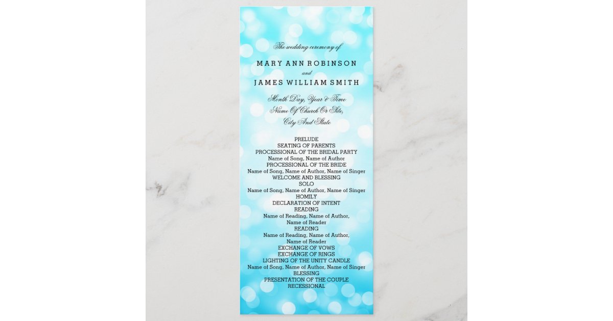 Wedding Program Turquoise Glitter Lights | Zazzle