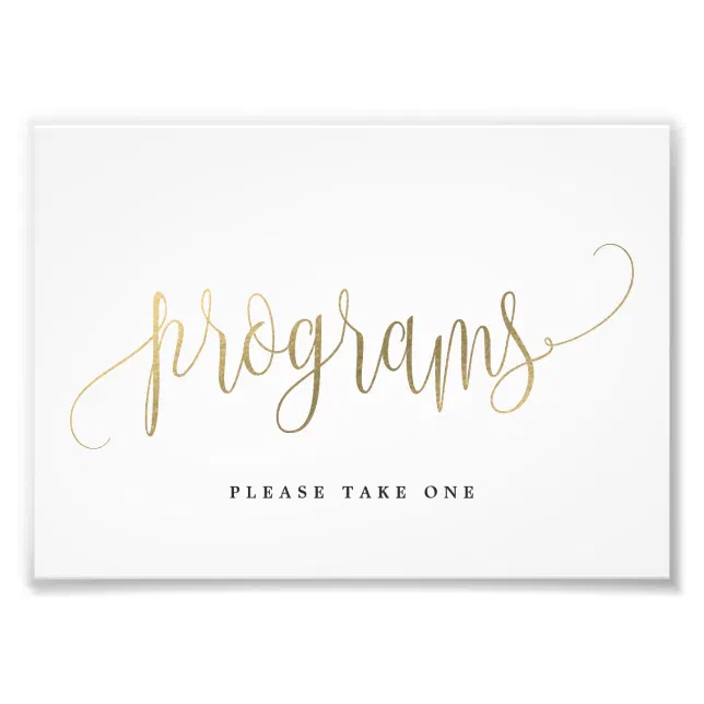 Wedding Programs Sign Choose Your Size Faux Gold | Zazzle
