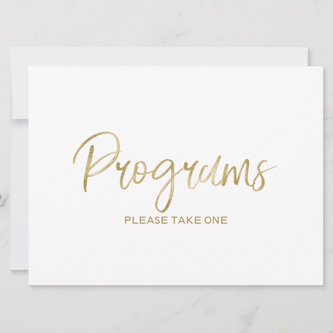 Wedding "Programs" Sign | Stylish Hand Gold Invitation | Zazzle