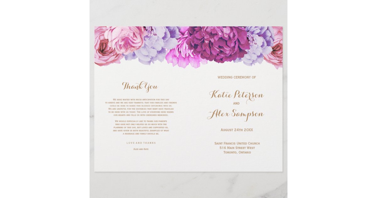 Wedding Programs with Pretty Watercolour Flowers | Zazzle