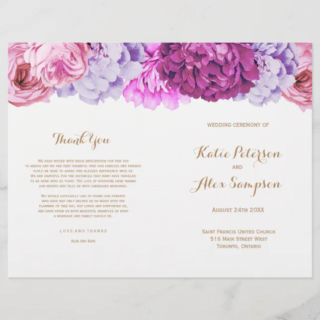 Wedding Programs with Pretty Watercolour Flowers | Zazzle