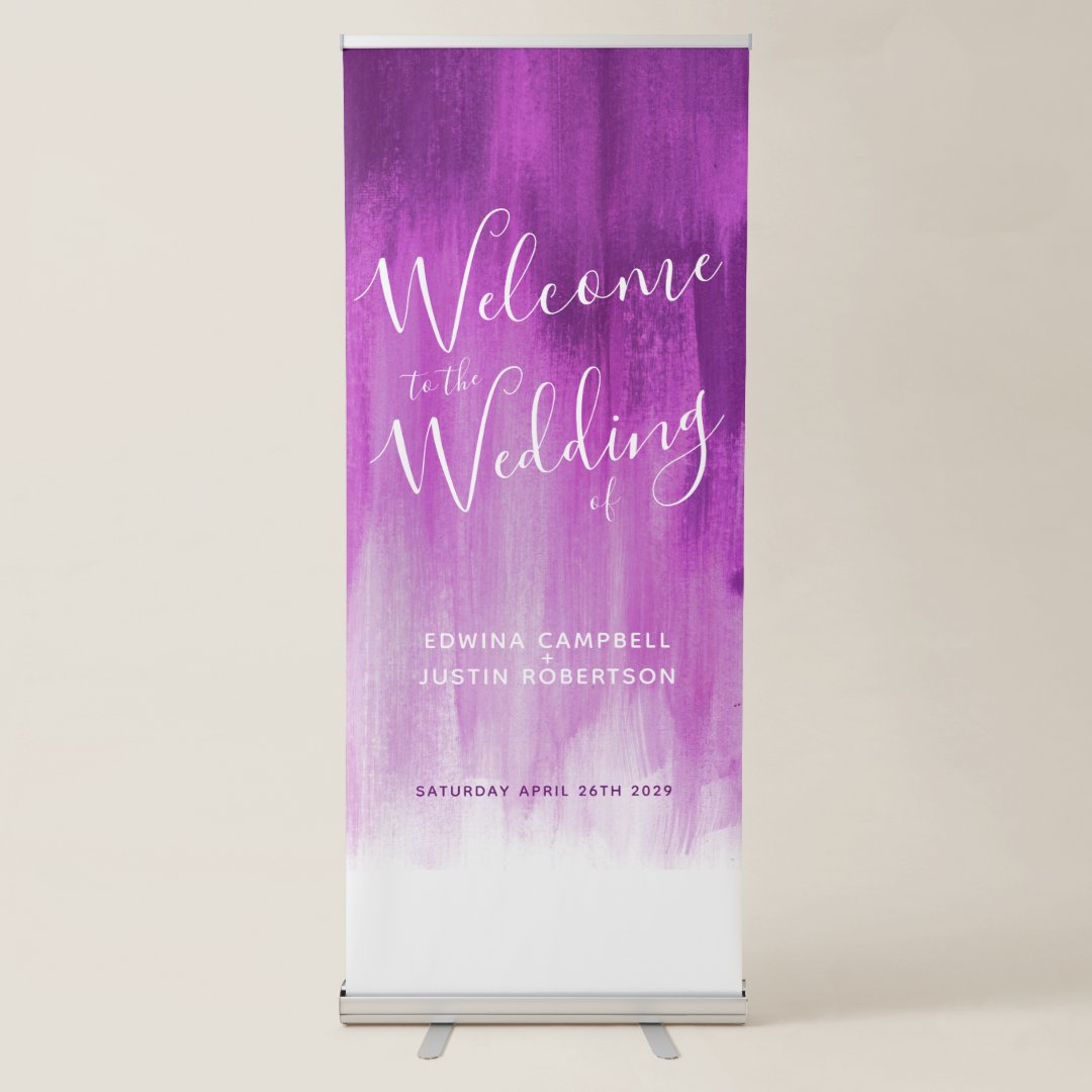 Wedding purple mauve modern art welcome banner | Zazzle