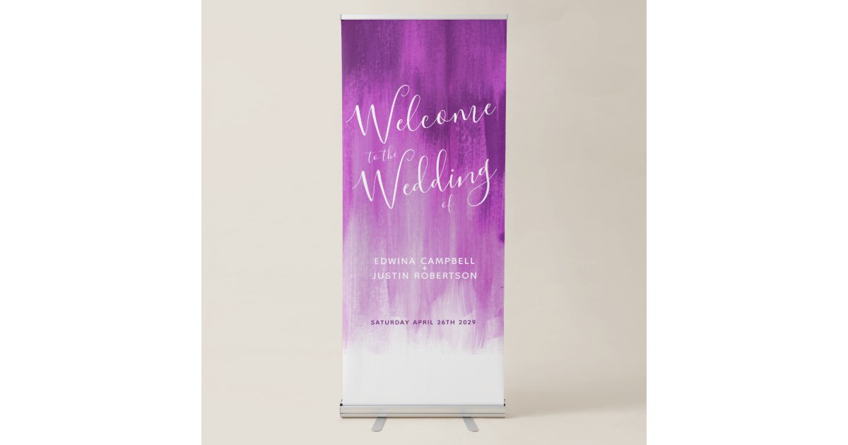 Wedding purple mauve modern art welcome banner | Zazzle