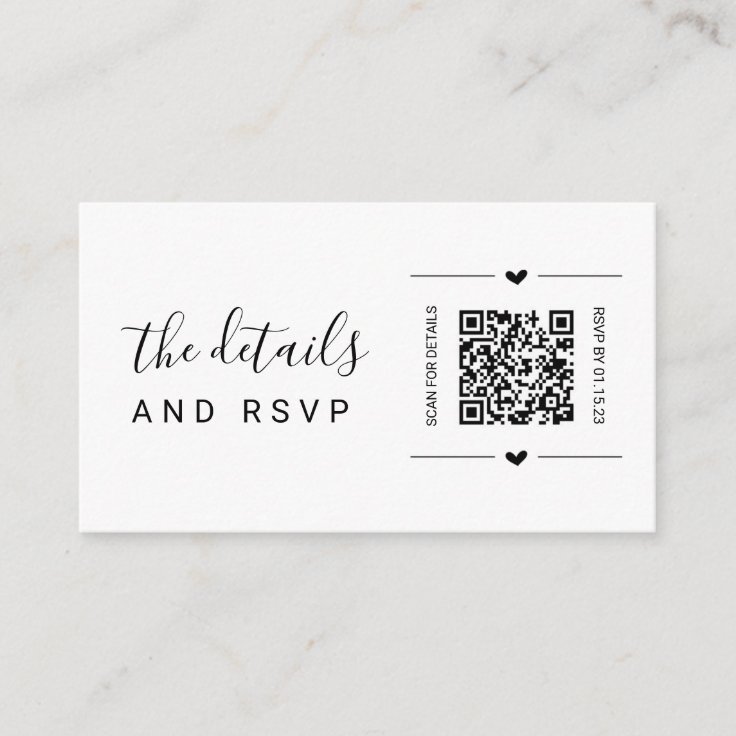 Wedding QR Code RSVP and Details Card Insert | Zazzle