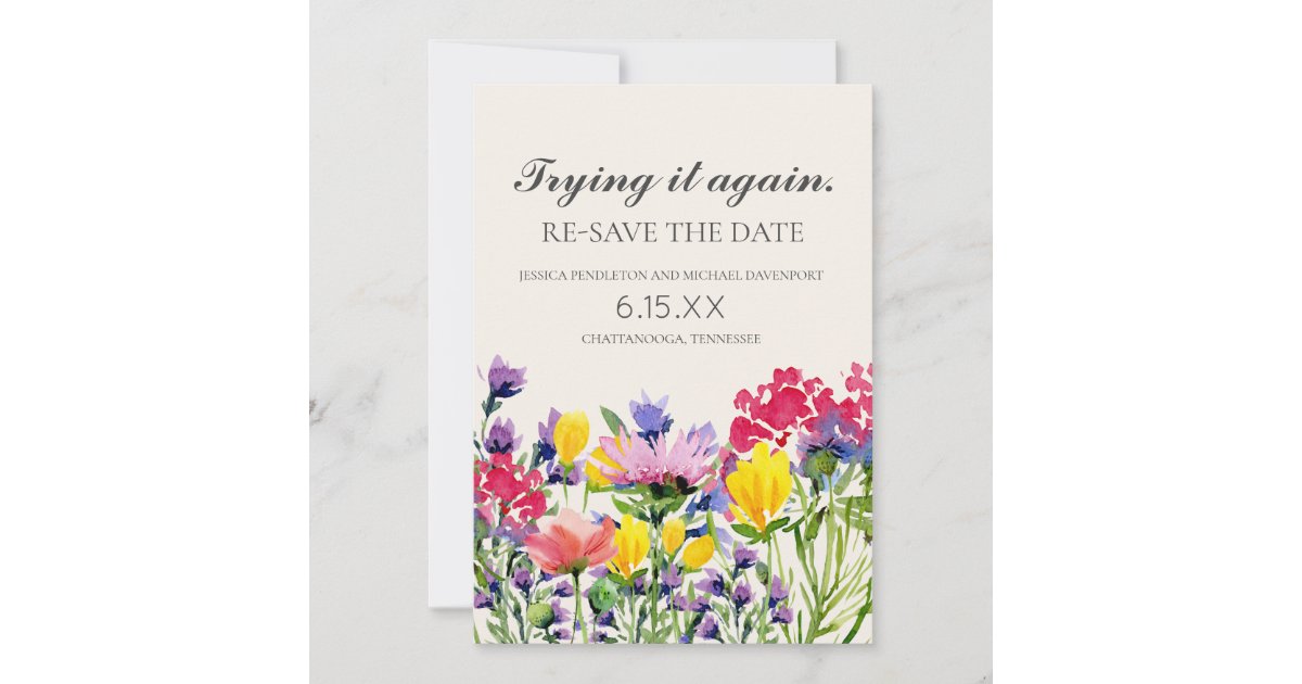 Wedding Re-Save Date Photo Watercolor Wildflowers Save The Date | Zazzle