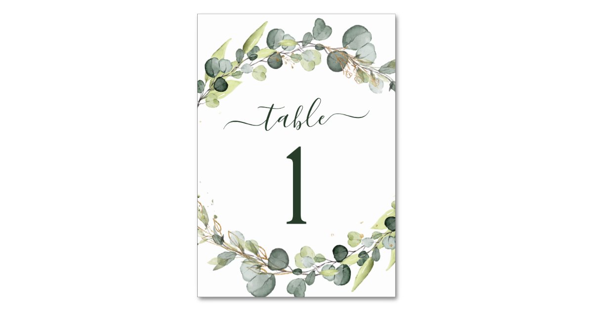 Wedding Reception Eucalyptus Greenery Succulent Table Number | Zazzle