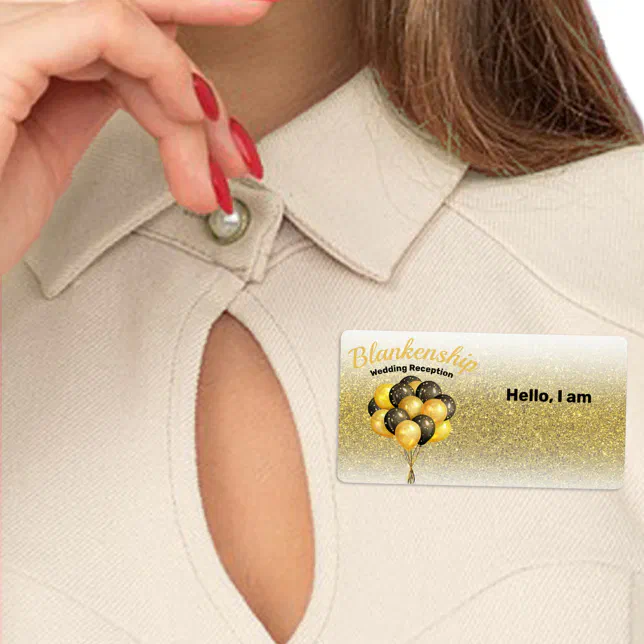 Wedding Reception Gold Glitter Custom Name Tag | Zazzle
