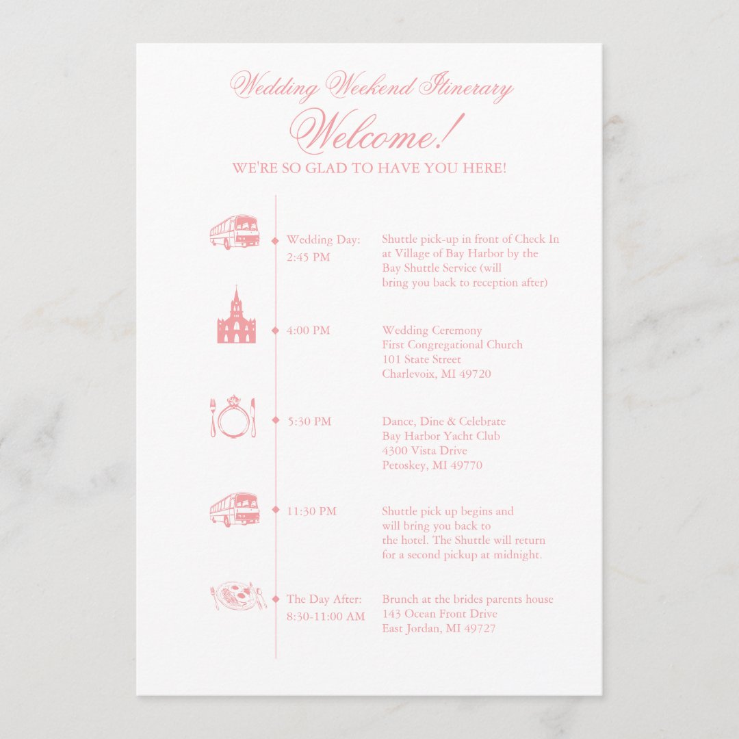 Wedding Reception Itinerary Timeline Program | Zazzle