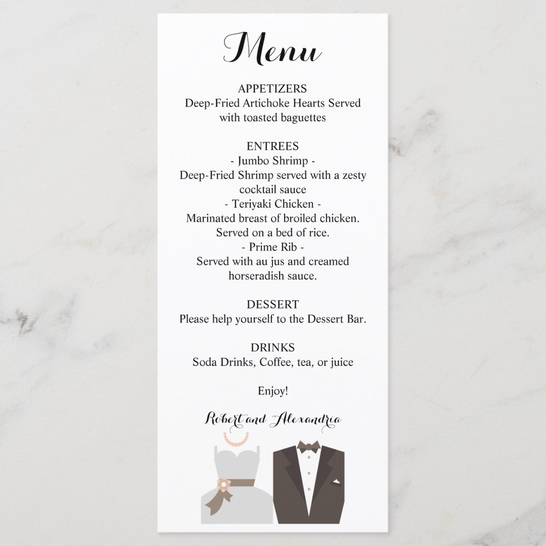 Wedding Reception Menu Bride & Groom | Zazzle
