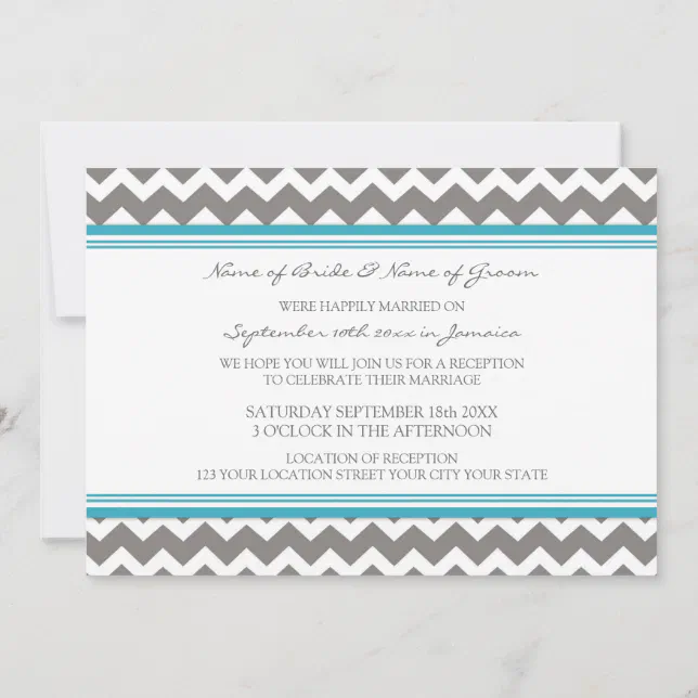 Wedding Reception Only Grey Teal Chevron Invitation | Zazzle