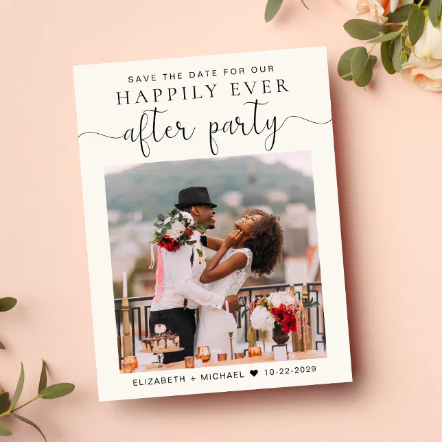 Wedding Reception Photo Cream Save the Date Announcement Postcard | Zazzle