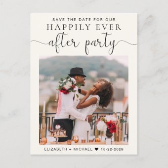 Wedding Reception Photo Cream Save the Date Announcement Postcard | Zazzle