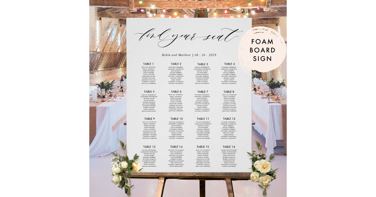 Wedding Reception Seating Chart Foam Board Sign | Zazzle