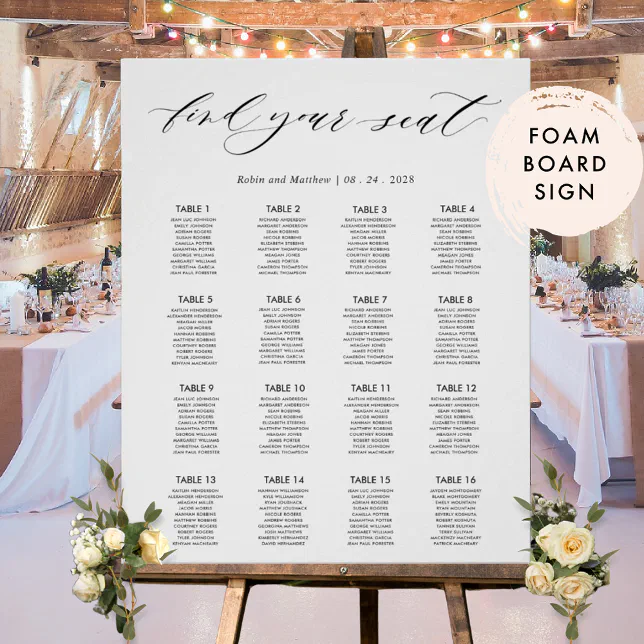 Wedding Reception Seating Chart Foam Board Sign | Zazzle
