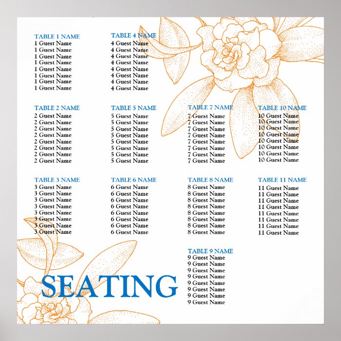 Wedding Reception Seating Chart Template Poster Zazzle