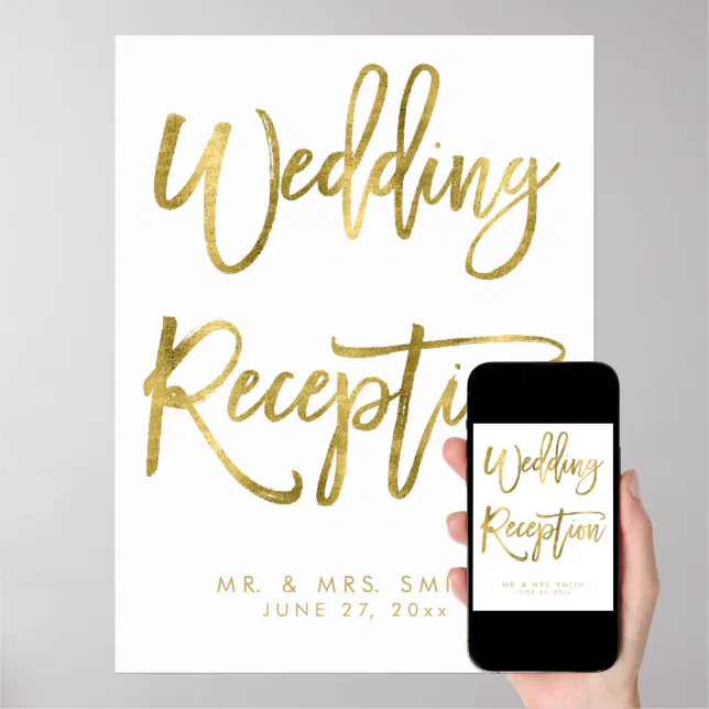 Wedding Reception Sign Print Gold And White | Zazzle