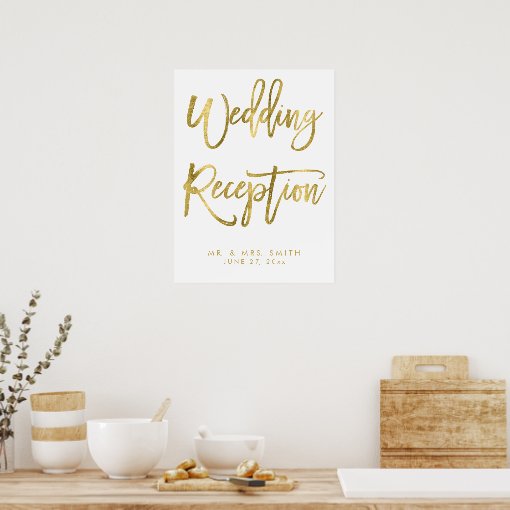 Wedding Reception Sign Print Gold And White | Zazzle