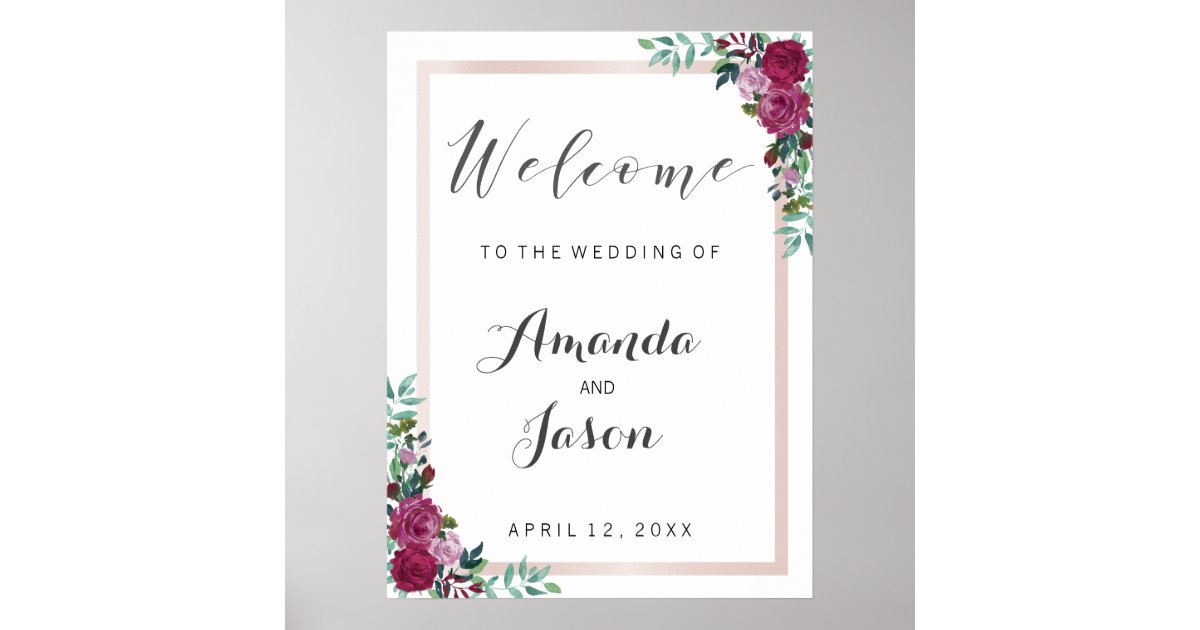 Wedding reception sign Welcome elegant chic floral | Zazzle