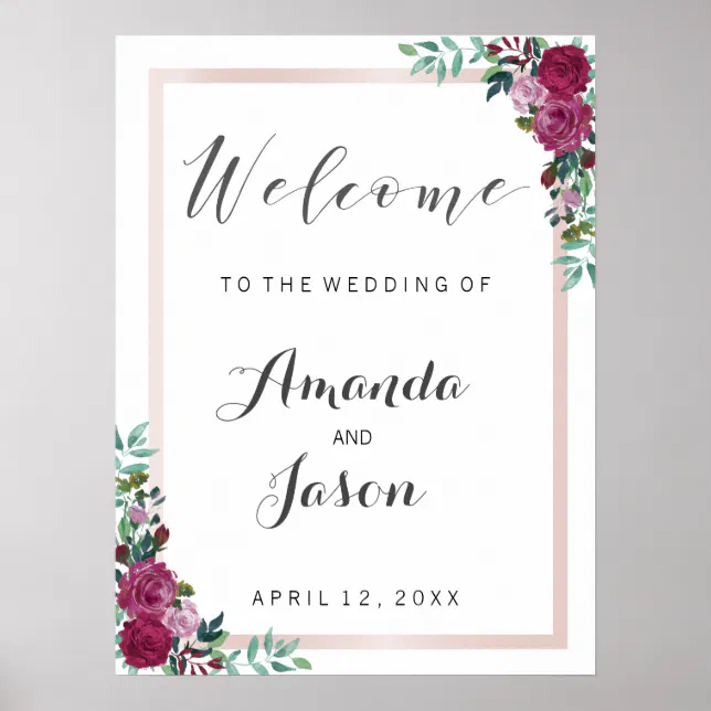 Wedding reception sign Welcome elegant chic floral | Zazzle