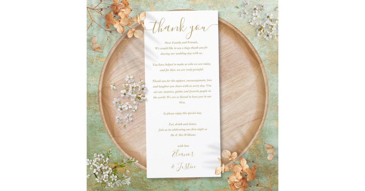 Wedding Reception Thank You Gold Place Card | Zazzle