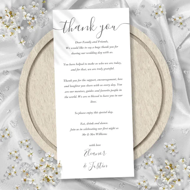 Wedding Reception Thank You Gray White Place Card | Zazzle