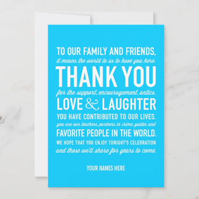 Wedding Reception Thank You Message Card | Zazzle