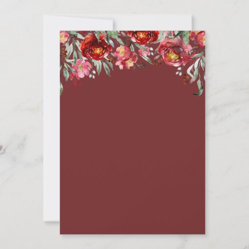 Wedding Reception Typography Burgundy Red Flowers Invitation | Zazzle