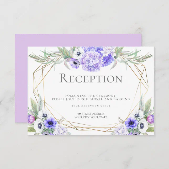 Wedding Reception | Violet Anemone Floral Bouquet Invitation | Zazzle