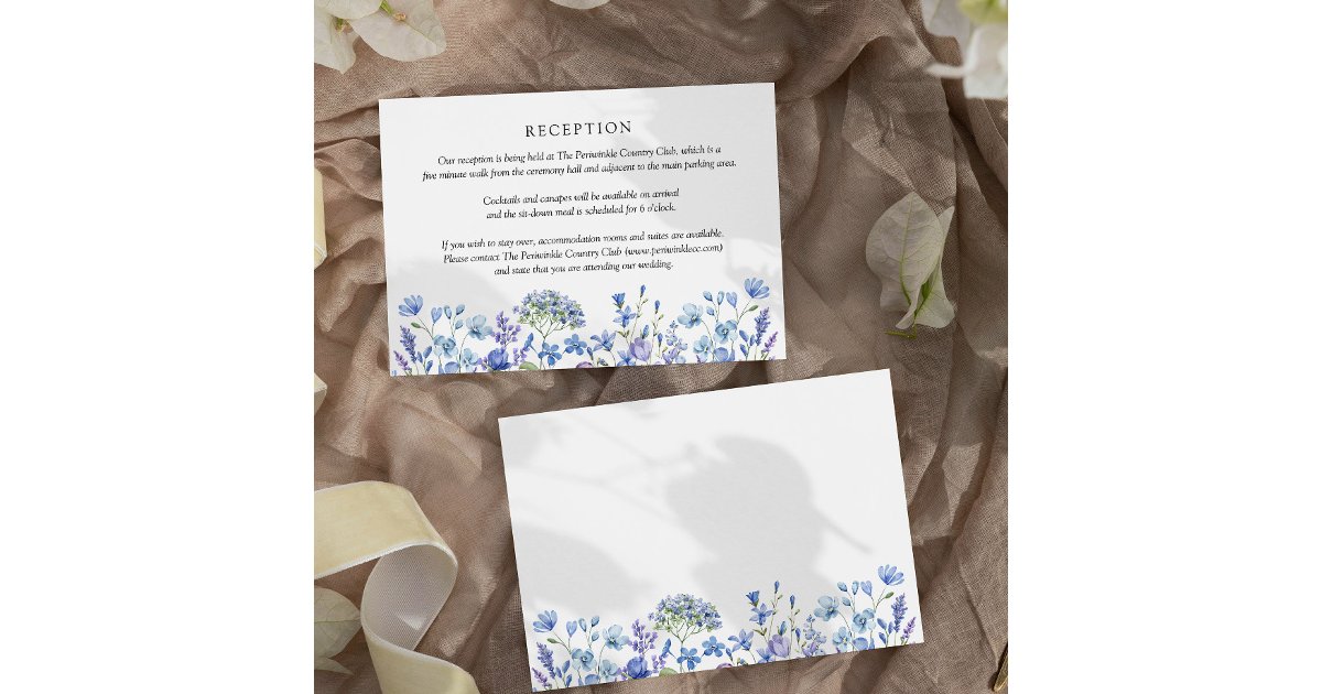 Wedding Reception Wildflower Periwinkle Floral Enclosure Card | Zazzle