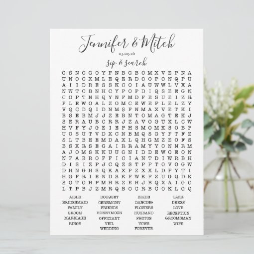 Wedding Reception Word Search Game, Custom Game Invitation | Zazzle