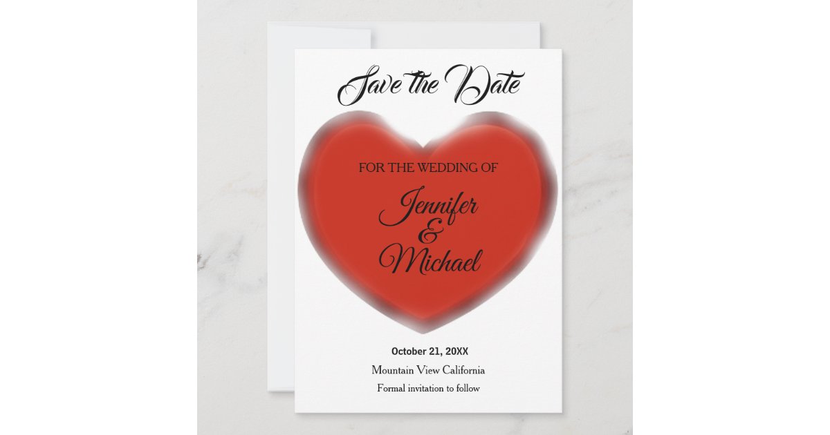 Wedding Red Heart Modern Minimalist Plain Save The Date | Zazzle