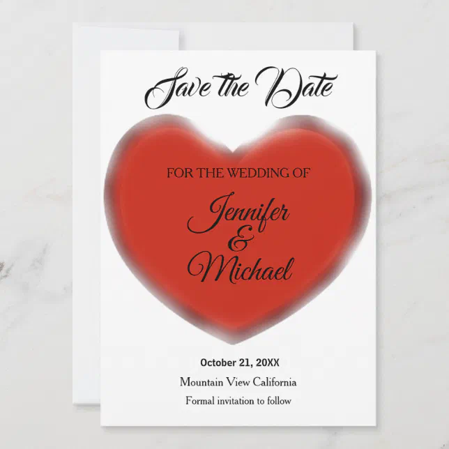 Wedding Red Heart Modern Minimalist Plain Save The Date | Zazzle