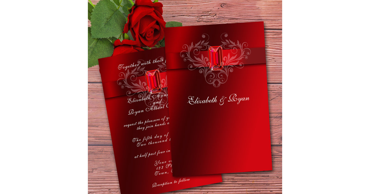 Wedding Red Satin Ribbon Sparkling Ruby Invitation | Zazzle