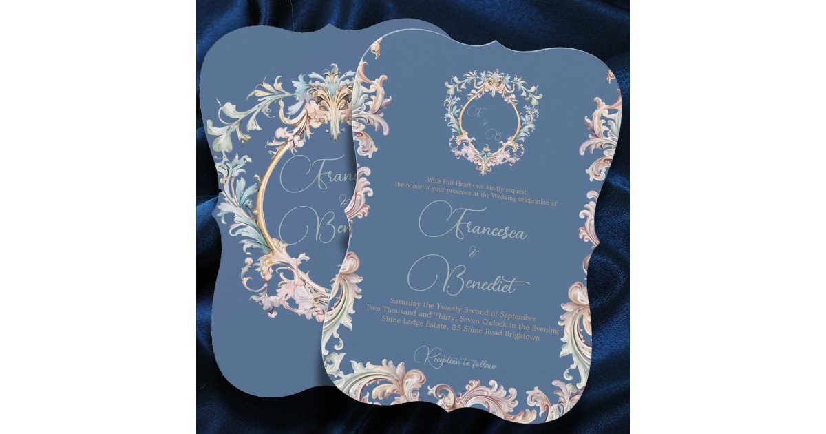 Wedding Regency Elegant Dusty Blue Invitation | Zazzle