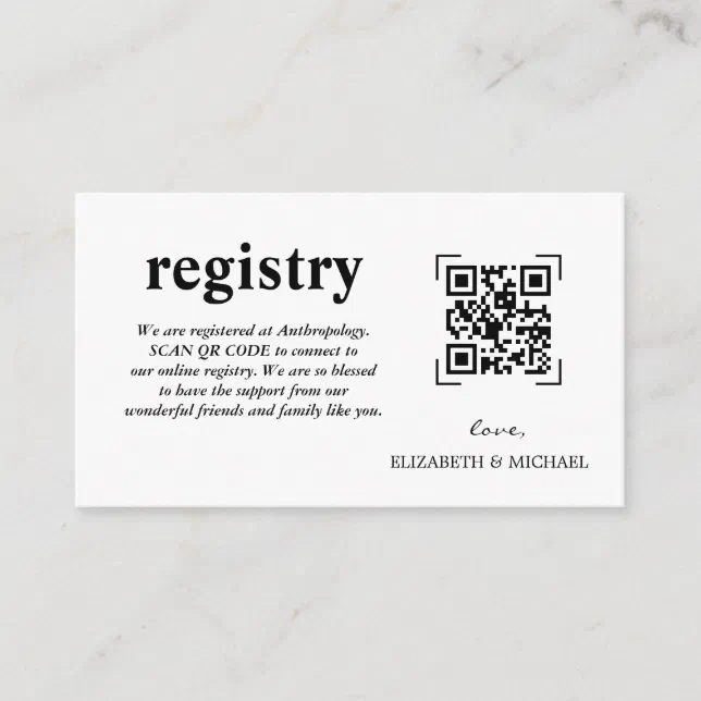 Wedding Registry | QR Code Scan Enclosure Card | Zazzle