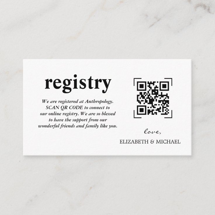 Wedding Registry | QR Code Scan Enclosure Card | Zazzle