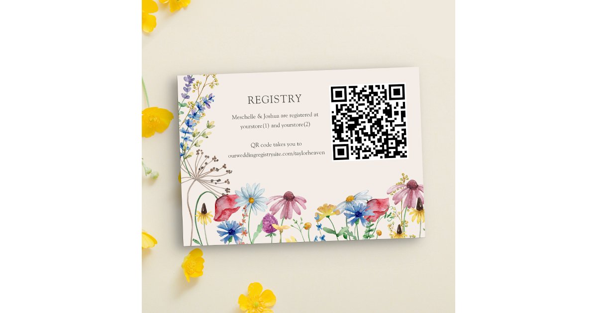 Wedding Registry QR Code Wildflower Country Floral Enclosure Card | Zazzle
