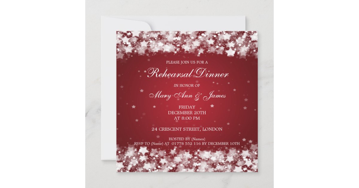 Wedding Rehearsal Dinner Dazzling Stars Red Invitation | Zazzle
