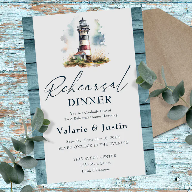Wedding Rehearsal Dinner Lighthouse Invitation | Zazzle