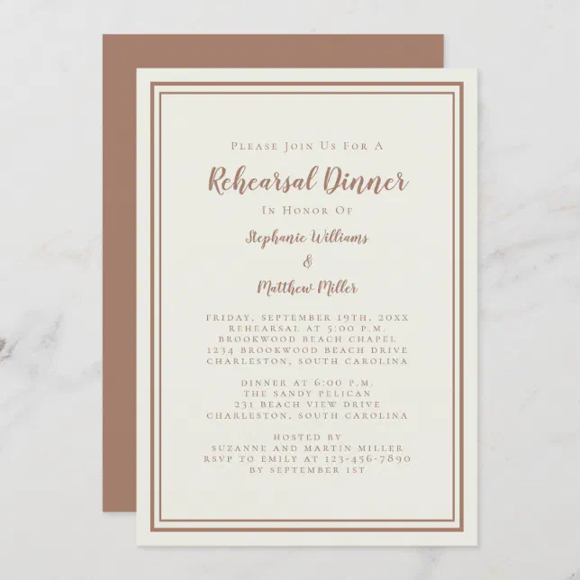Wedding Rehearsal Dinner Modern Rustic Mocha Brown Invitation | Zazzle