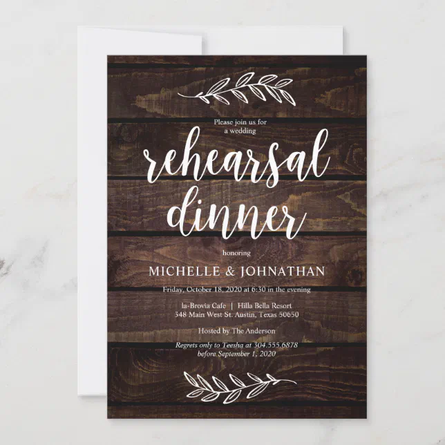 Wedding Rehearsal Dinner, Rustic Farm Dark Wood Invitation | Zazzle