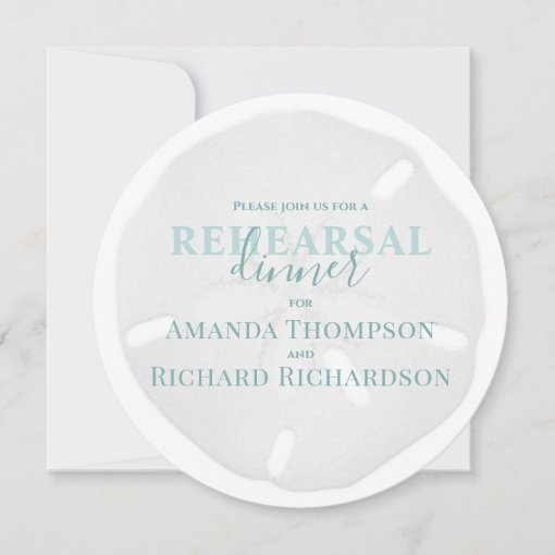 Wedding Rehearsal Dinner Turquoise Sand Dollar Invitation | Zazzle