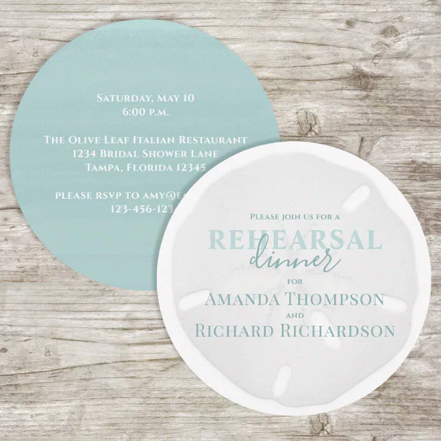 Wedding Rehearsal Dinner Turquoise Sand Dollar Invitation | Zazzle