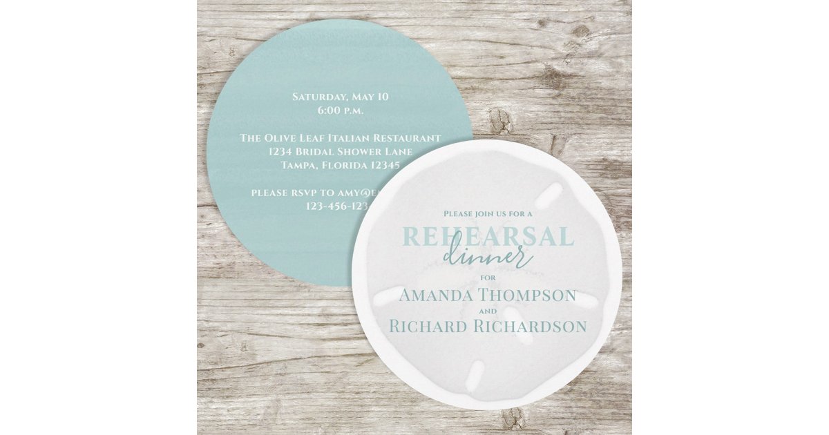 Wedding Rehearsal Dinner Turquoise Sand Dollar Invitation | Zazzle