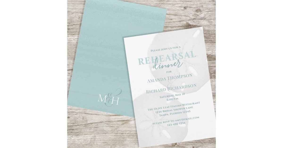 Wedding Rehearsal Dinner Turquoise Sand Dollar Invitation | Zazzle