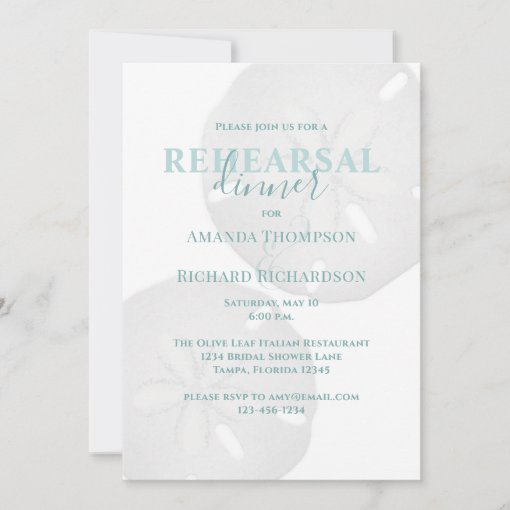 Wedding Rehearsal Dinner Turquoise Sand Dollar Invitation | Zazzle
