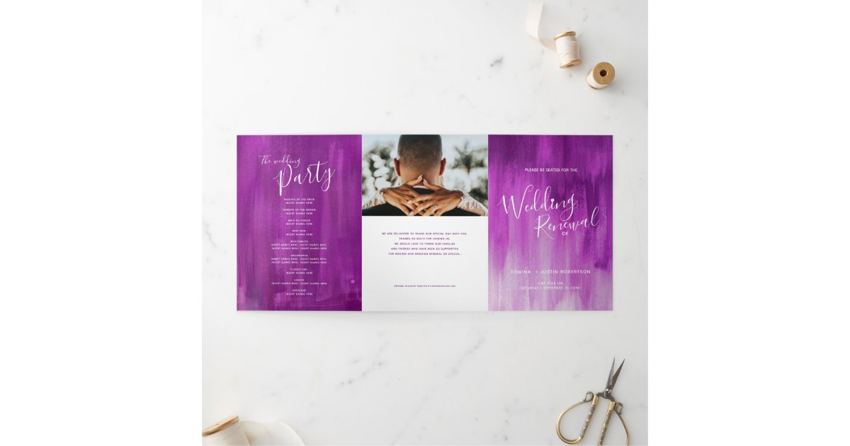 Wedding renewal ceremony modern abstract art mauve Tri-Fold program ...