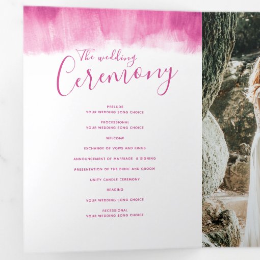 Wedding renewal ceremony modern abstract art red Tri-Fold program | Zazzle